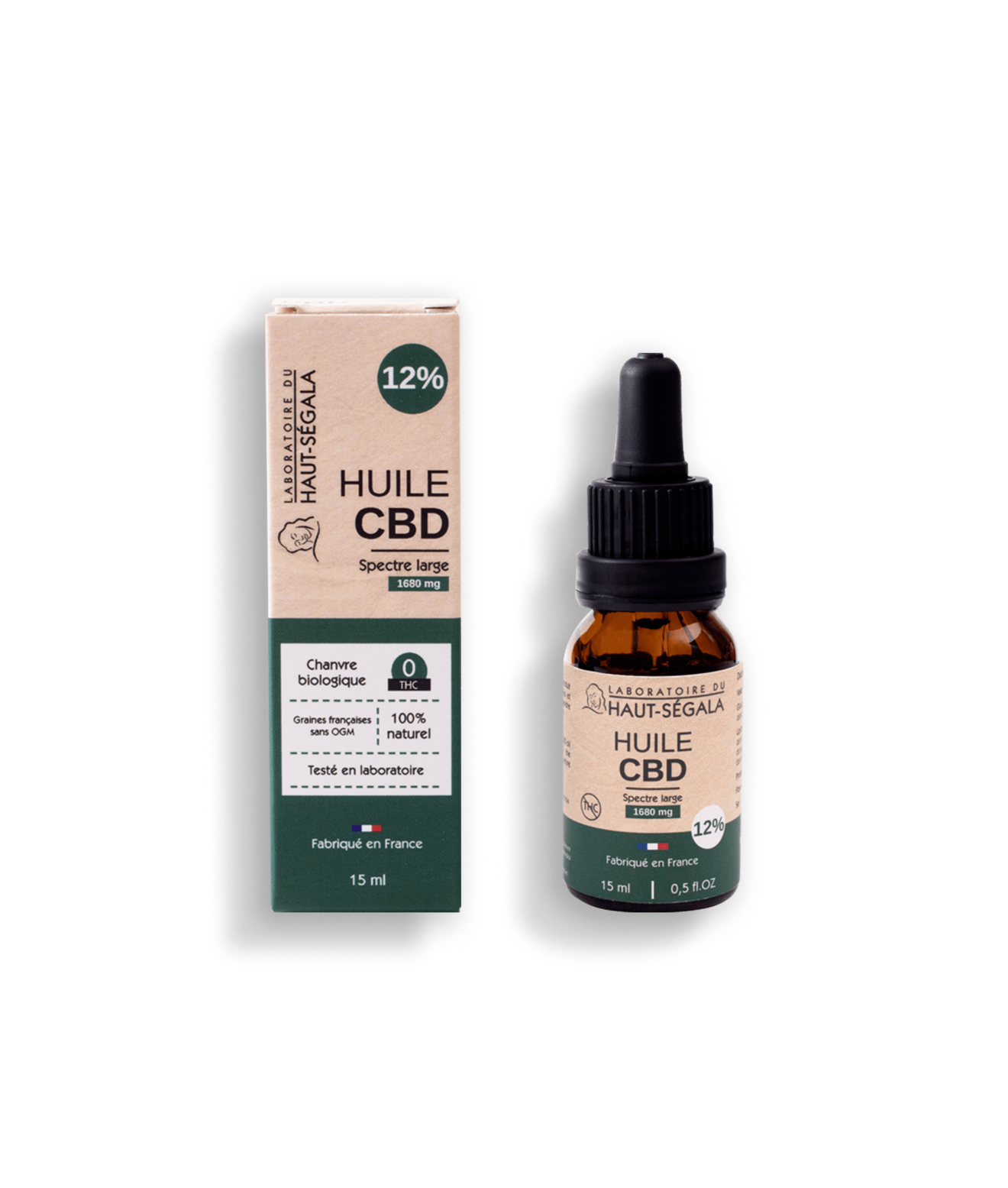 Huile CBD spectre large 12% (1680mg) naturelle - Laboratoire Haut-Ségala